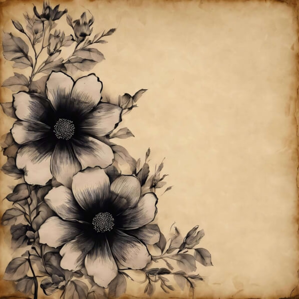 Download Black and White Floral Drawing on Old Paper Background ...