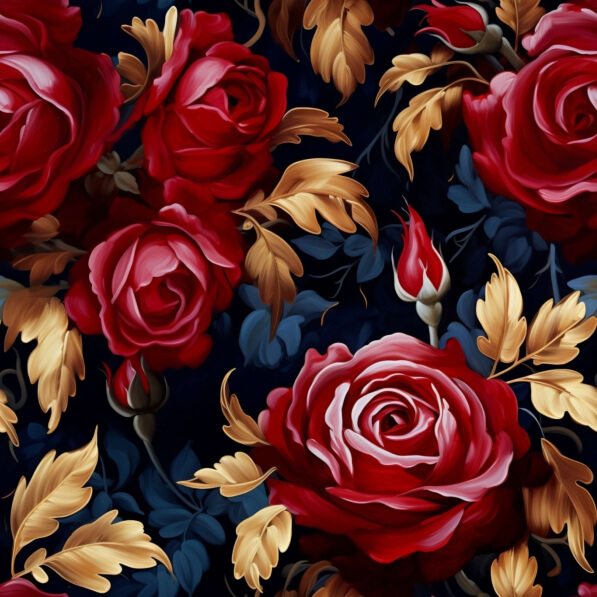 Download Seamless Pattern of Red Roses with Golden Leaves and Gold ...