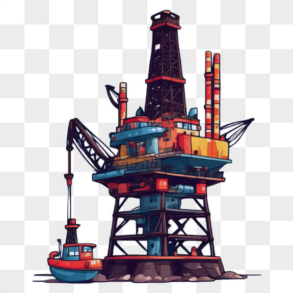 Download Cartoon Illustration of Floating Oil Rig and Various Boats ...