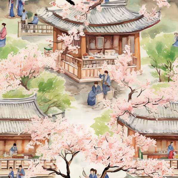 Download Asian-Inspired Cherry Blossom Scene Painting Patterns Online ...