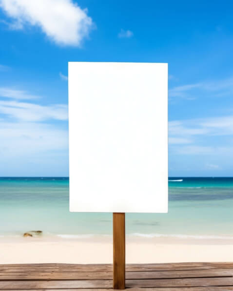 Download Blank Wooden Board Sign on Beach with Clear Blue Sky and Ocean ...