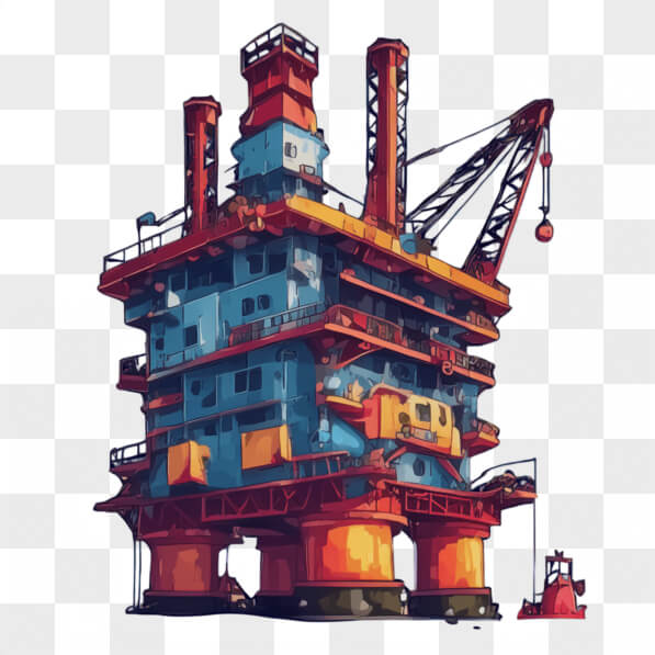 Download Colorful Oil Rig with Crane Cartoons Online - Creative Fabrica