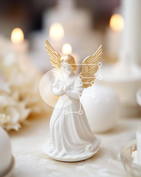 White Angel Figurine and Candles stock photo | Creative Fabrica