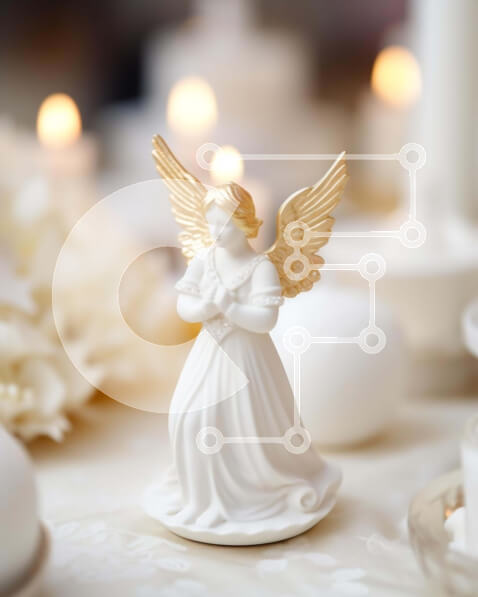 Download White Angel Figurine with Candles and Decorations Stockphotos ...