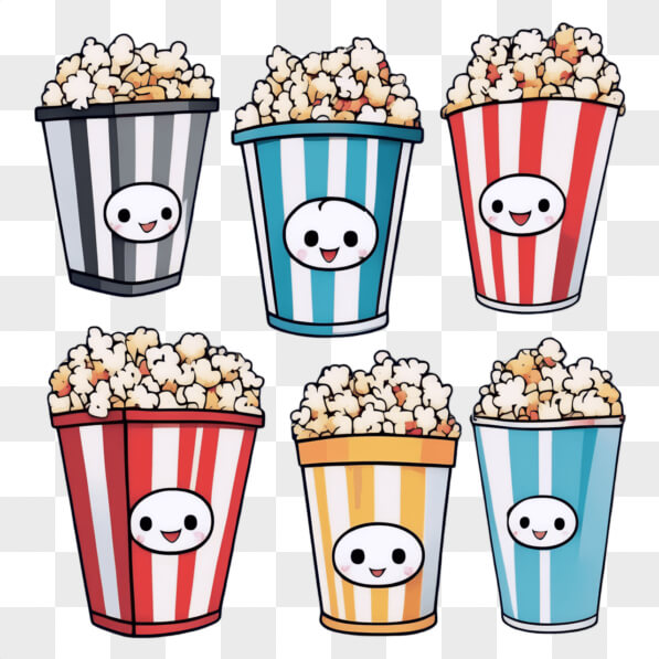 Download Set of Six Striped Popcorn Buckets with Smiley Faces Cartoons ...