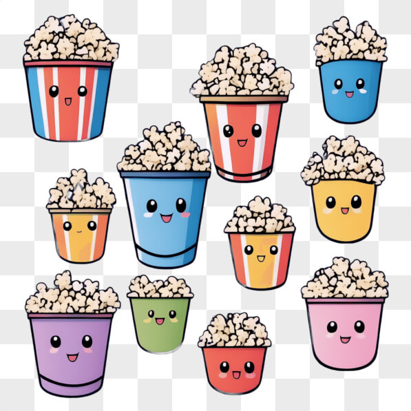 Download Colorful Popcorn Buckets with Smiling Faces Cartoons Online ...