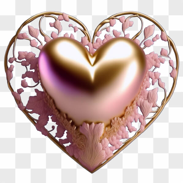 Download Romantic Gold Heart Ornament with Floral Motif PNG Online ...