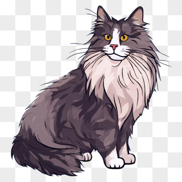 Download Relaxed Gray Long-Haired Cat Sitting Down Cartoons Online ...