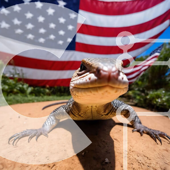 Lizard Standing in Front of American Flag stock photo | Creative Fabrica