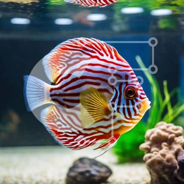 Download Red and White Discus Fish in Aquarium with Plants and Rocks ...