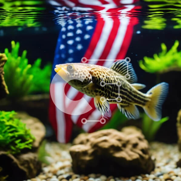 Beautiful Fish Aquarium with American Flag and Natural Elements stock ...