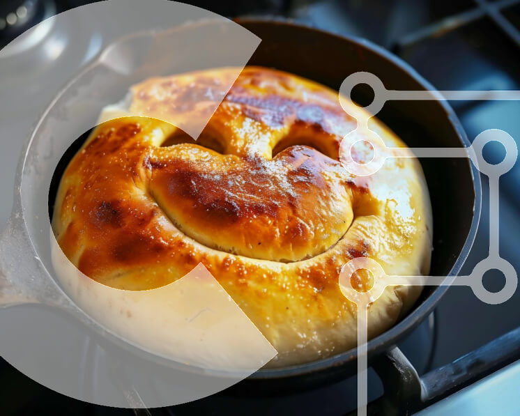 Smiley Face Bread Cooking on Stovetop stock photo | Creative Fabrica