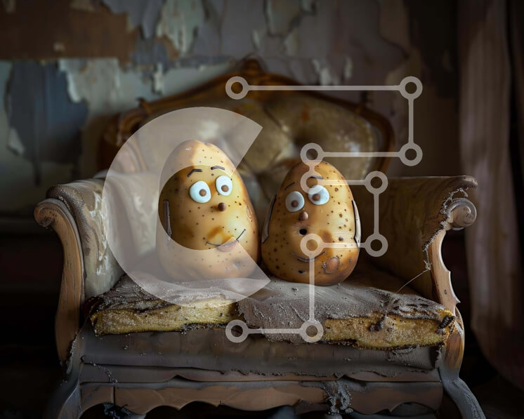 Download Two Smiling Potatoes on a Chair in an Old, Worn-out Room Stockphotos Online - Creative ...
