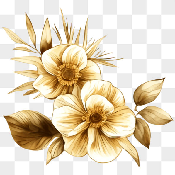 Download Golden Flowers on Black Background PNGs Online - Creative Fabrica