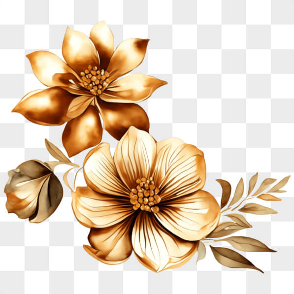 Download Gold Flowers on Black Background PNGs Online - Creative Fabrica