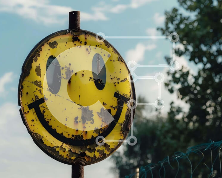 Download Rusted Yellow Smiley Face Sign Against Blue Sky Stockphotos ...