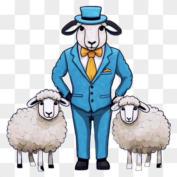 Download Man Standing With Sheep In Blue Suit And Tie Cartoons Online Creative Fabrica
