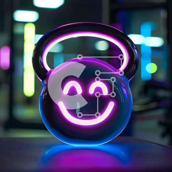 Colorful Smiley-Faced Kettlebell in Gym stock photo | Creative Fabrica