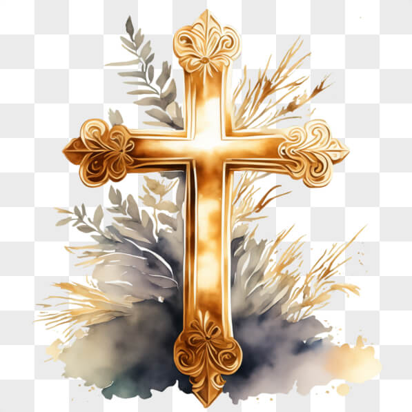 Download Intricate Gold Cross with Floral Surroundings PNG Online ...