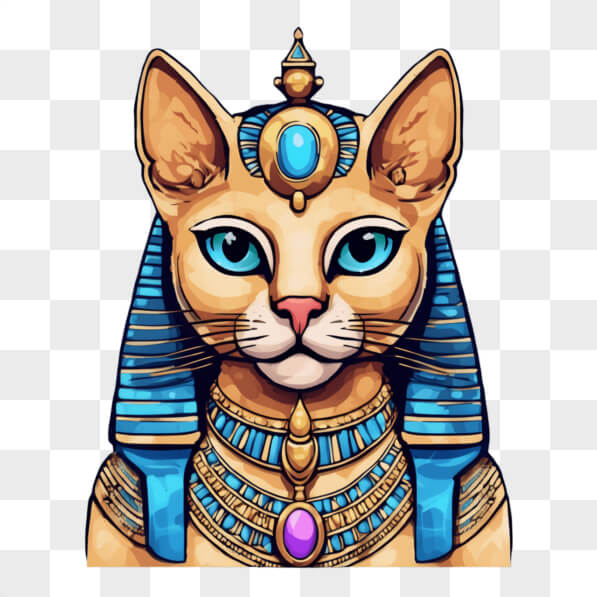 Download Egyptian Cat with Blue Headdress and Gold Jewelry Cartoons ...