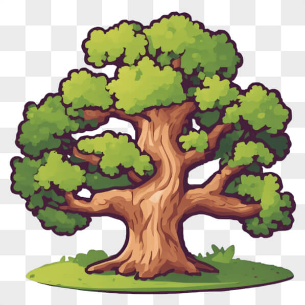 Download Vibrant Cartoon Oak Tree Illustration in Lush Green ...