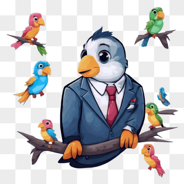 Download Man in Elegant Suit Sitting on Branch with Colorful Birds ...