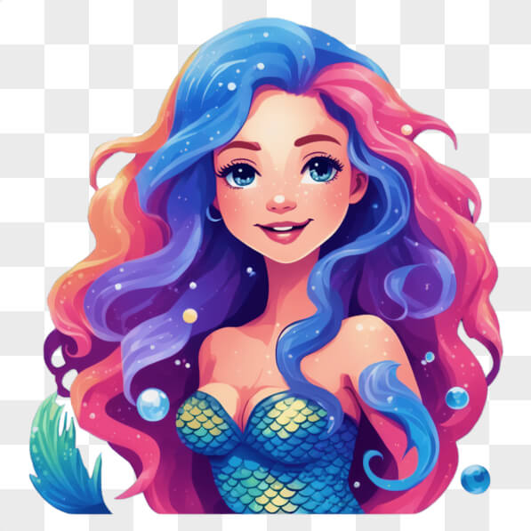 Download Cartoon Mermaid with Colorful Hair and Bubbles Wallpaper ...