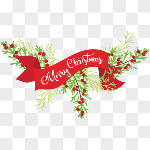 Download Merry Christmas Banner with Red Ribbon and Green Holly ...