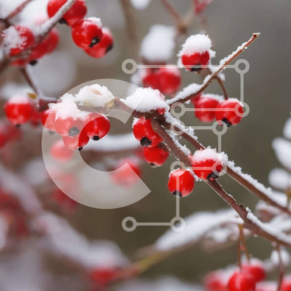 Snow-covered Red Berry Branch - Winter Scenery stock photo | Creative ...