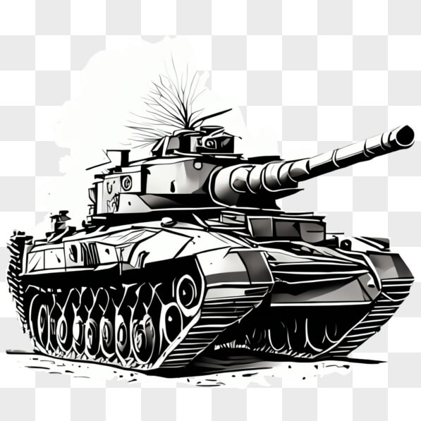 Download Dynamic Black and White Drawing of Armored Tank in Motion PNG ...