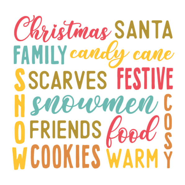 Download Colorful Christmas Poster with Holiday Words and Icons Quotes ...