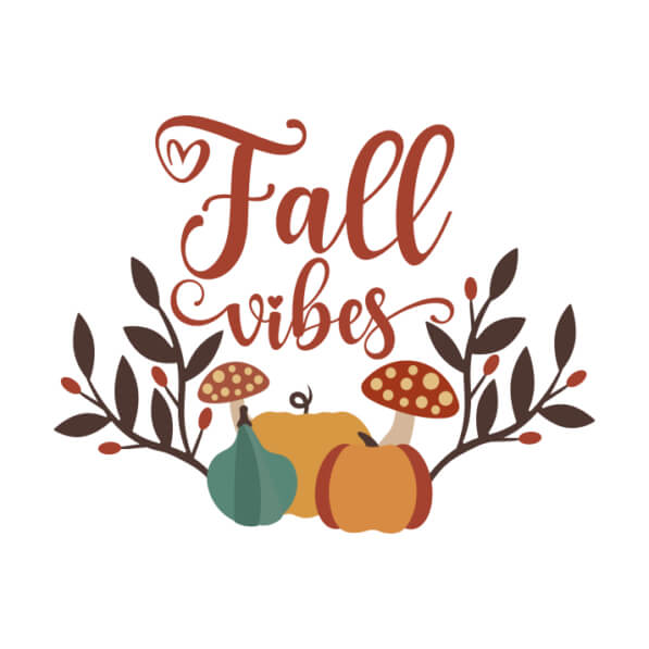 Download Fall Vibes Logo with Pumpkins, Leaves, and Mushrooms Quotes ...