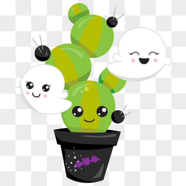 Download Halloween-themed Potted Cactus with Ghosts and Bats PNGs ...