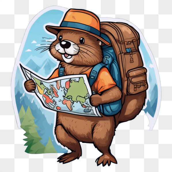 Download Cartoon Beaver with Hat and Backpack Holding a Map Cartoons ...