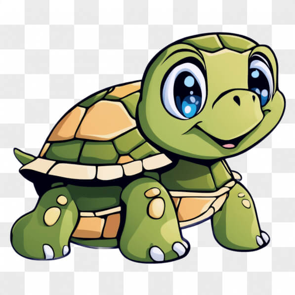 Download Adorable Cartoon Turtle with Blue Eyes on Black Background ...