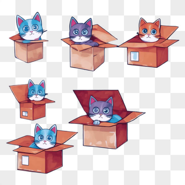 Download Six Cats in a Cardboard Box Cartoons Online - Creative Fabrica