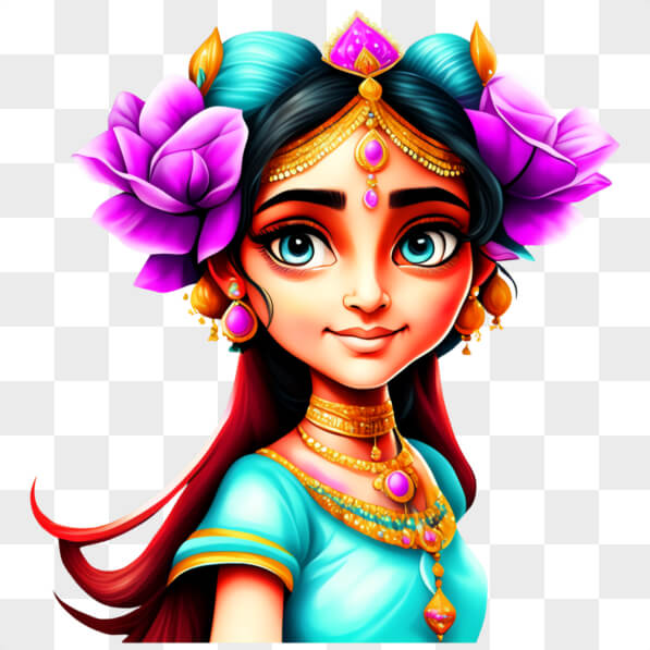 Download Colorful Cartoon Girl with Indian Princess Outfit PNG Online ...