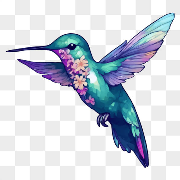 Download Blue Hummingbird with Pink and Purple Flowers on Wings ...