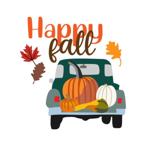 Download Colorful Fall Scene with Happy Fall Pickup Truck and Pumpkins ...