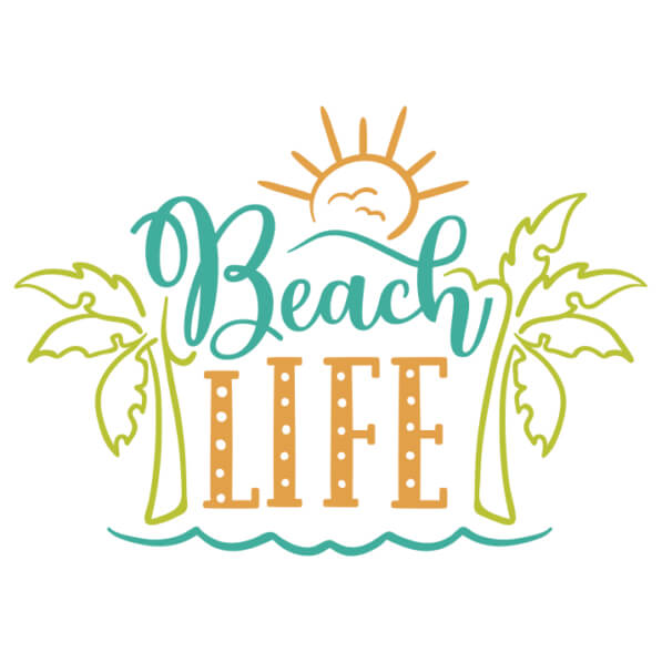 Download Beach Life Logo with Palm Trees and Sunrise over Water Quotes ...