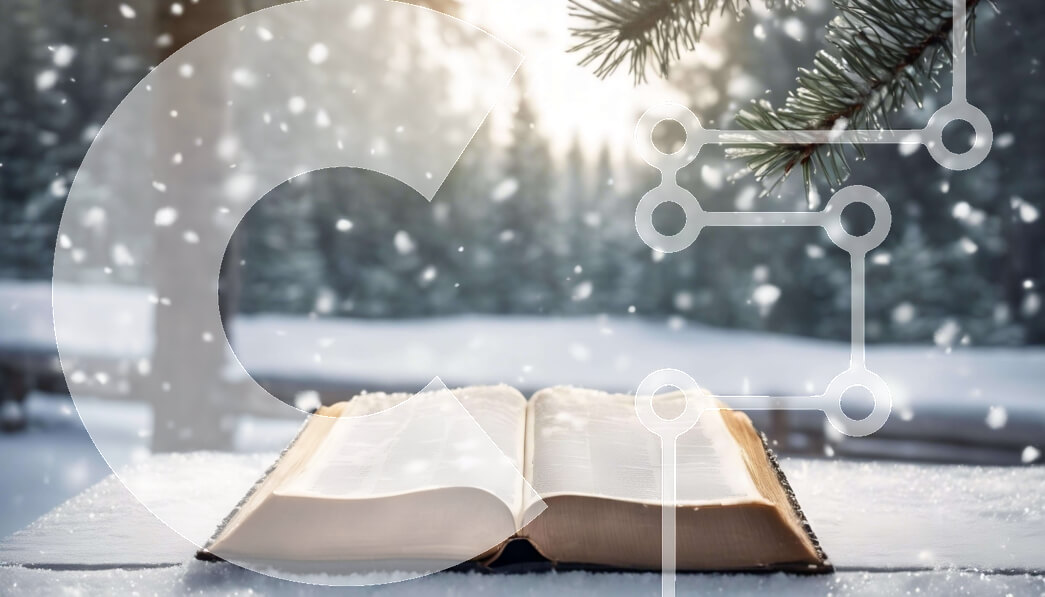Open Bible in Winter Wonderland stock photo | Creative Fabrica