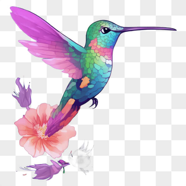 Download Vibrant Hummingbird Hovering Above Pink and Purple Flowers ...