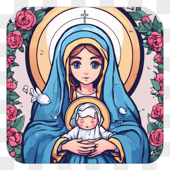 Download Virgin Mary with Baby Jesus surrounded by roses Cartoons ...