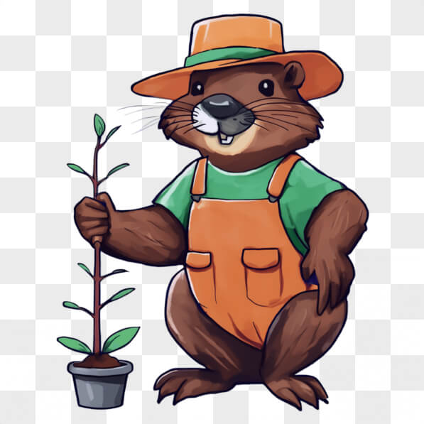 Download Cartoon Bever met Potplant Cartoons online op Creative Fabrica