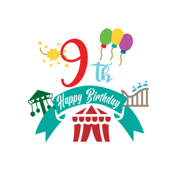 Download Happy 9th Birthday Banner with Balloons and Amusement Park ...