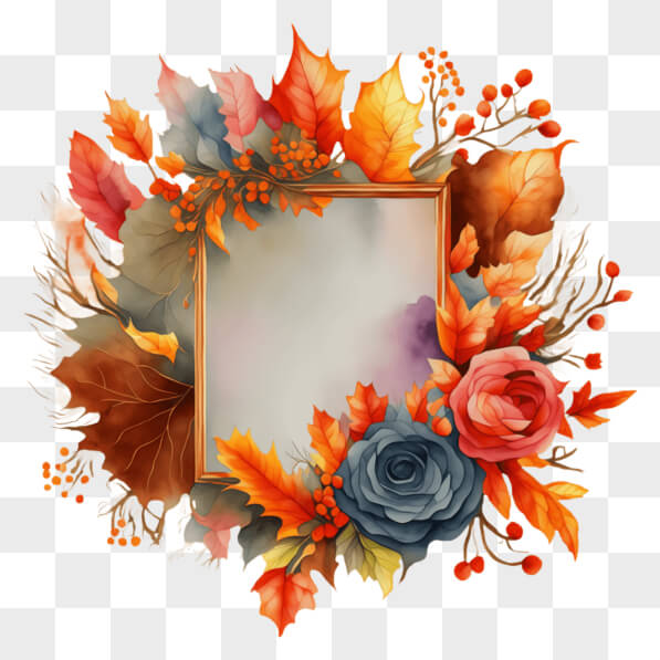 Download Beautiful Autumn Frame with Leaves and Flowers PNG Online ...
