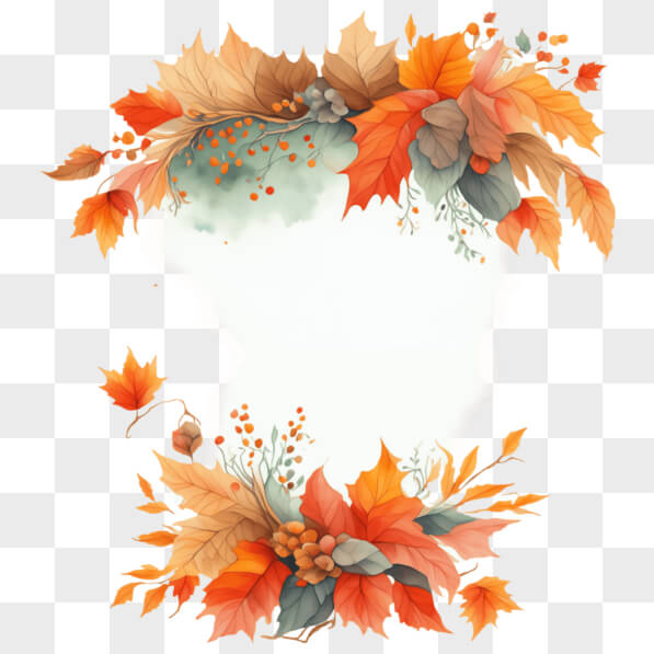 Download Autumn Watercolor Frame with Leaves and Berries on Black ...
