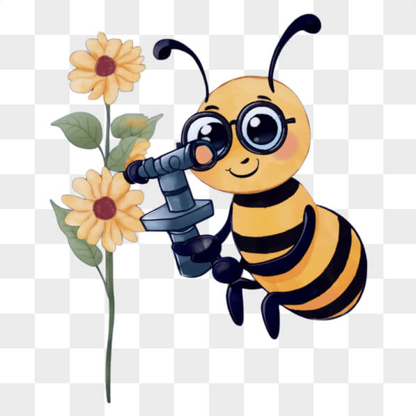 Download Cartoon Bee with Magnifying Glass and Flowers Cartoons Online ...