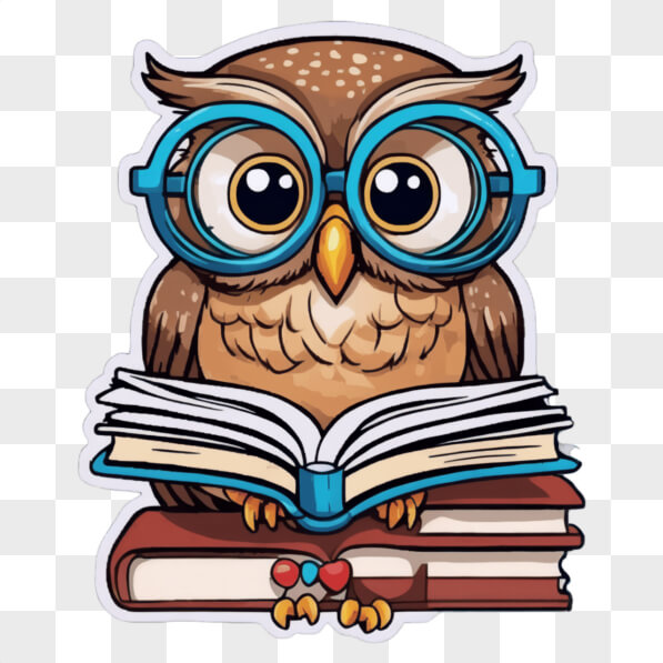 Download Cartoon Uil met Bril Zittend op Boeken - Educatieve Sticker ...