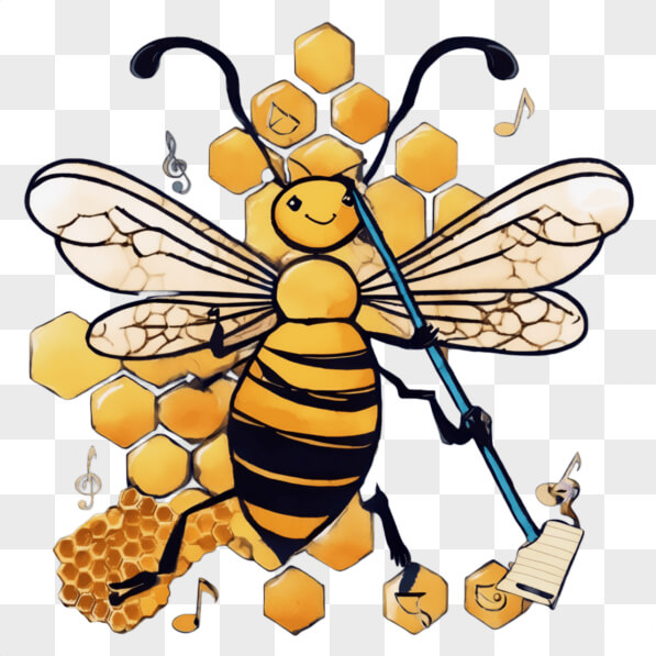 Download Bee with Musical Instrument on Honeycombs Cartoons Online ...